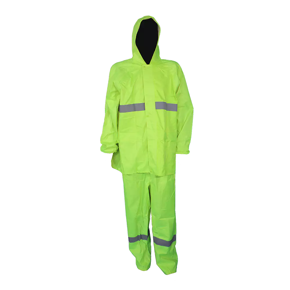 PVC Rubberised Rain Suit Lime With Reflective Tape - Rain Jackets
